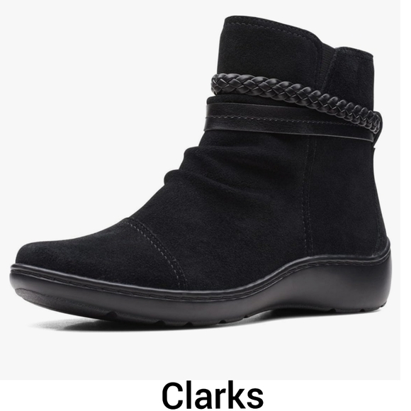 Clarks | Shoes | Clarks Cora Ankle Boots Size 75 Black Suede Braid ...